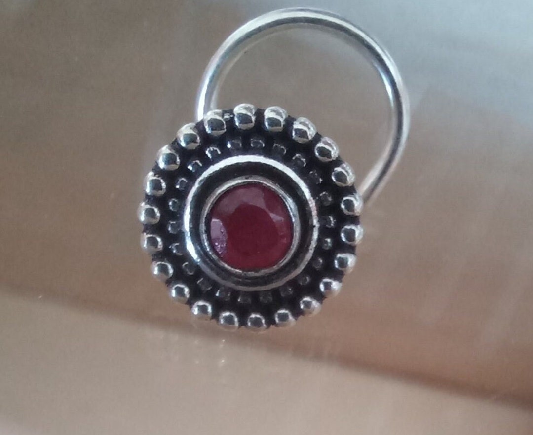 Moon Stone Nose Pin, Ruby Nose Ring, Flower Silver Nose Ring,indian ...