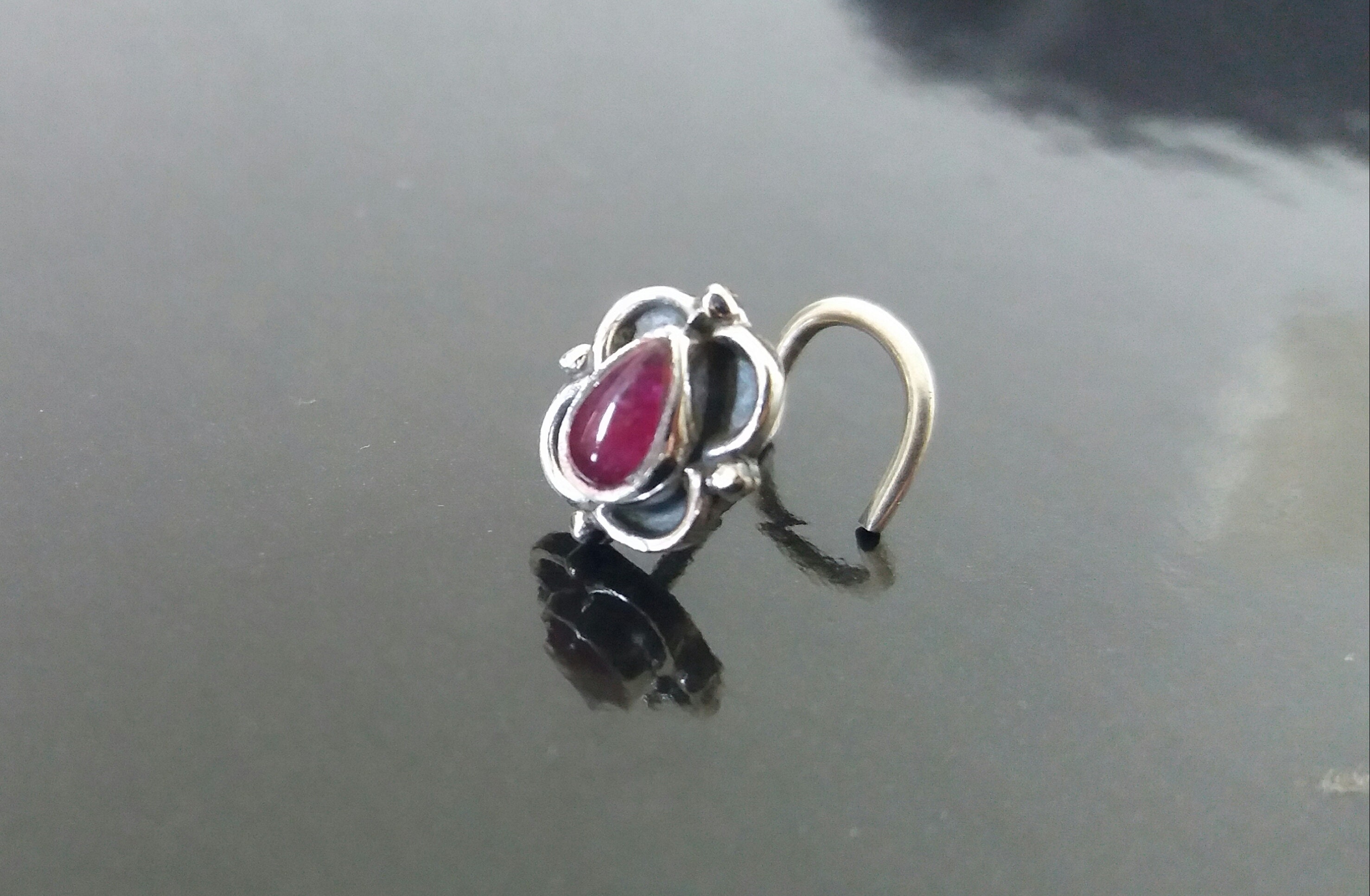 Moon Stone or Ruby Nose Ring,nose Ring,silver Nose Ring,indian Nose ...