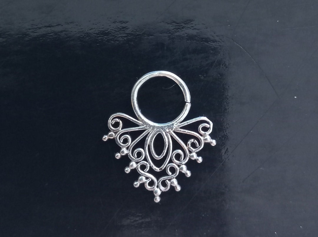 Silver Septum, Butterfly Septum, Flower Septum,ethnic Tribal Silver ...