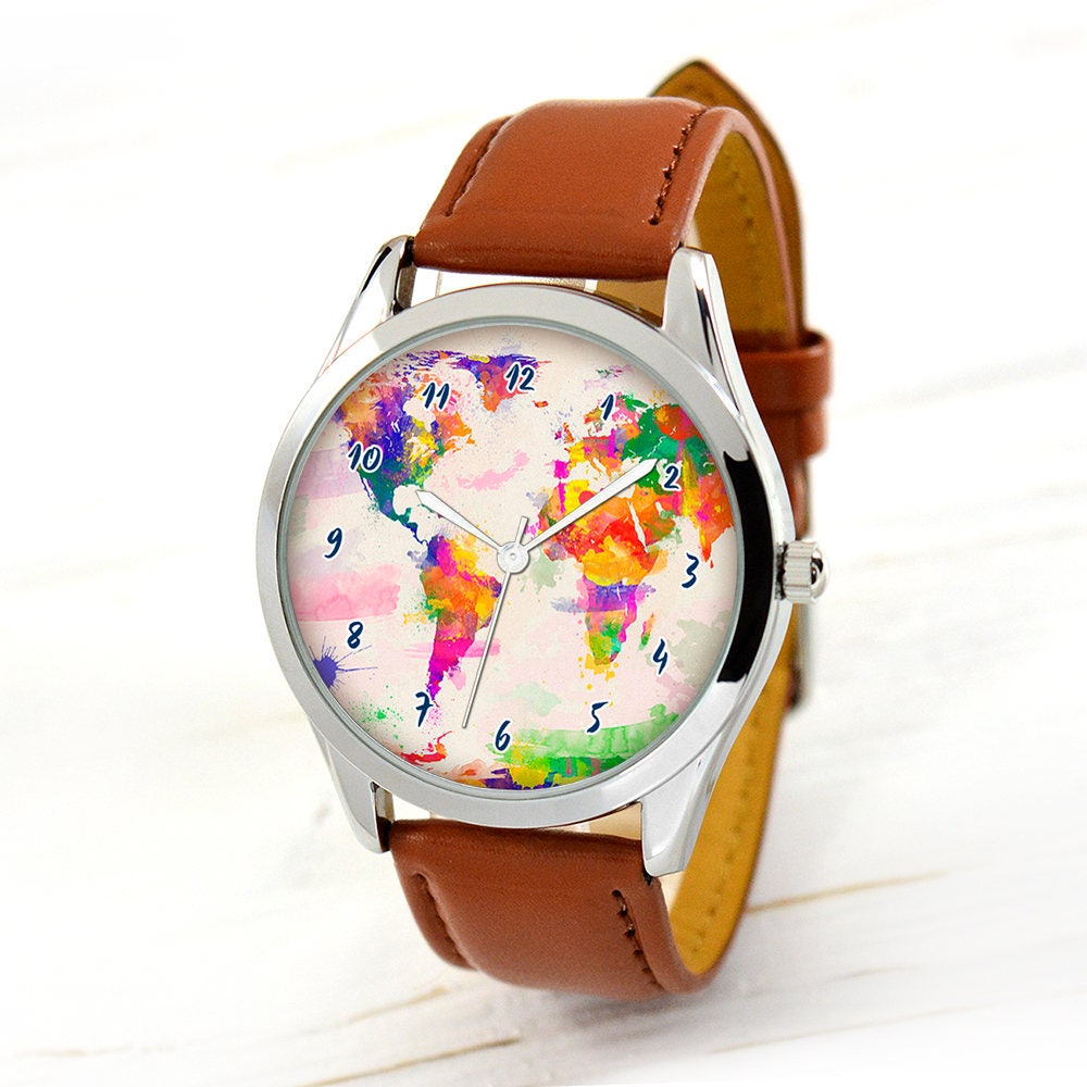 Map Watch World Map Womens Watch Watercolor Art - Etsy