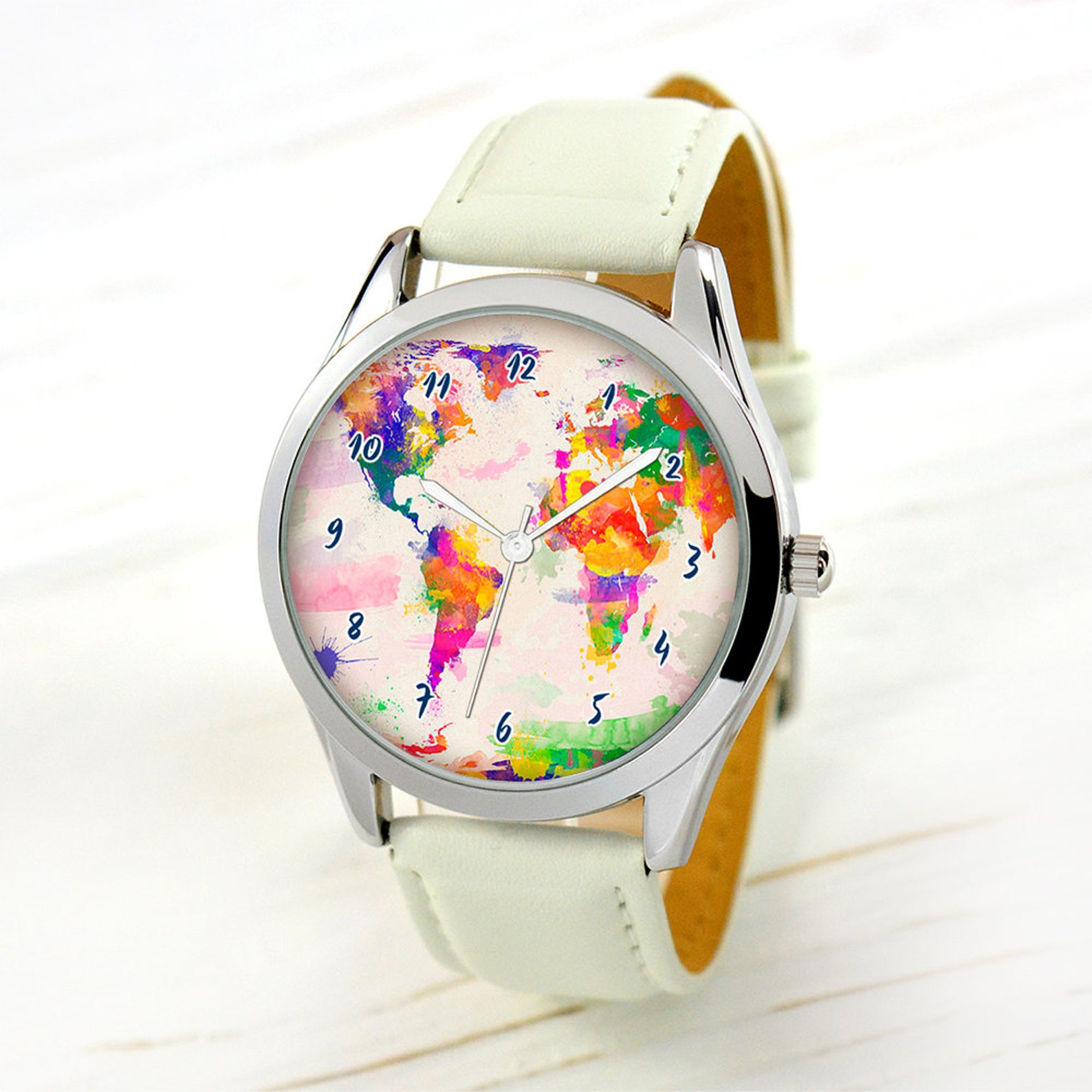 Map Watch World Map Womens Watch Watercolor Art - Etsy