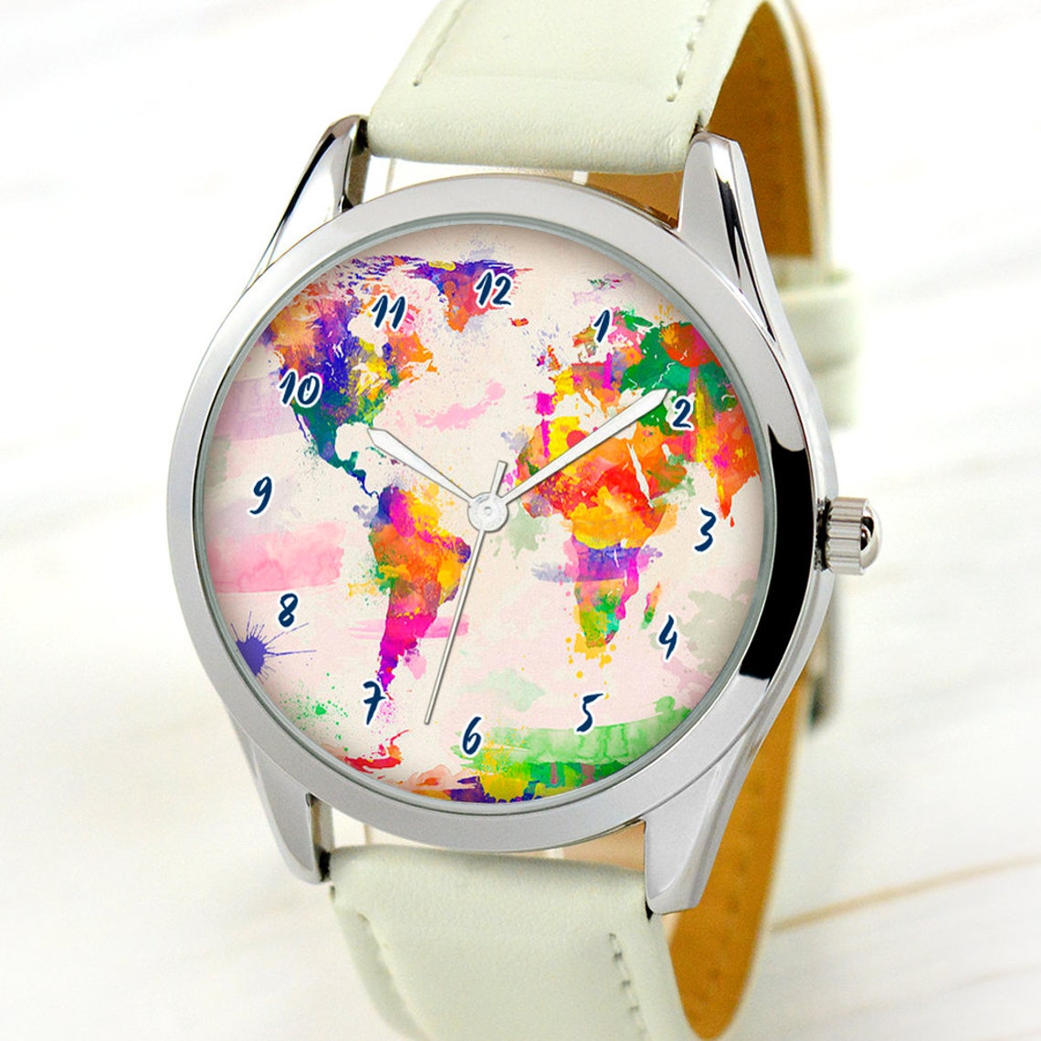 Map Watch World Map Womens Watch Watercolor Art - Etsy