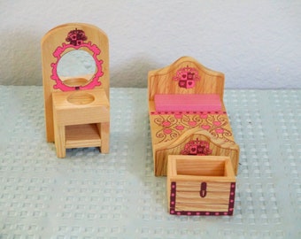 Vintage Melissa Doug Princess Castle Furniture 15 Wooden Doll 9 Pieces of Wooden Furniture tables Benches Mirrored Vanity Bed Etsy Canada