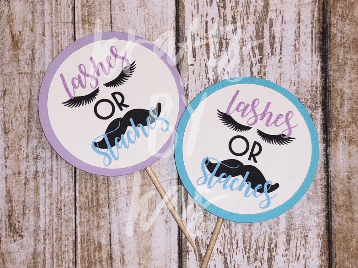 Lashes or Staches Cupcake Toppers Lashes or Staches Gender | Etsy