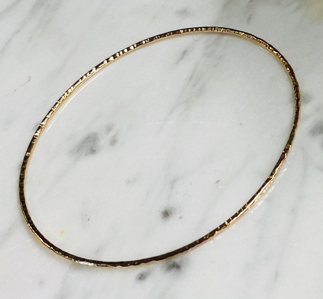 Solid 14kt or 18kt Gold 1.2mm Handmade Bangle / Minimalist Bangle ...