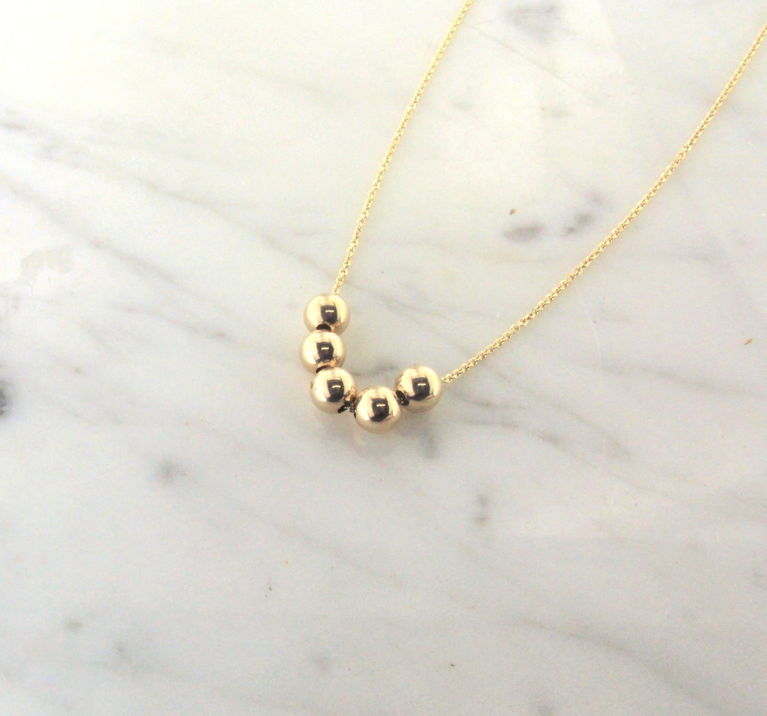 14kt Gold Round Beads / Gold Bead Necklace / Minimalist Necklace / 5mm ...