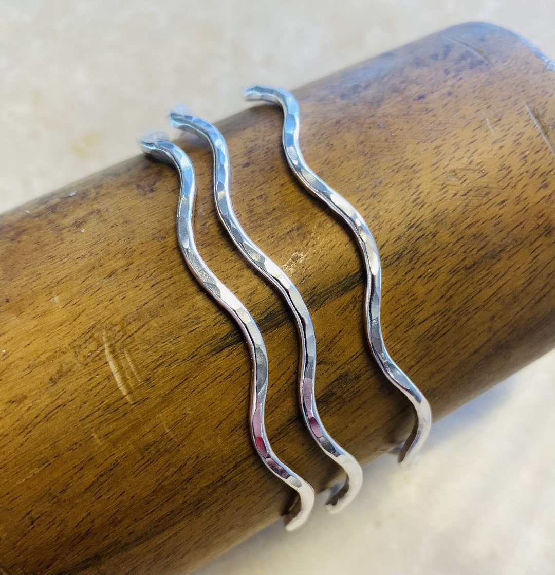 Solid Sterling Silver 2mm Wide Wave Textured Handmade Bangle, Beautiful ...