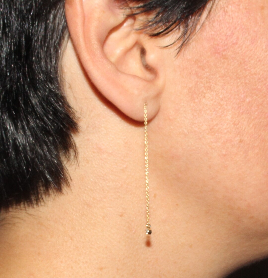 One Diamond Solid 14k Yellow Gold Adjustable Threader Earring/ - Etsy ...