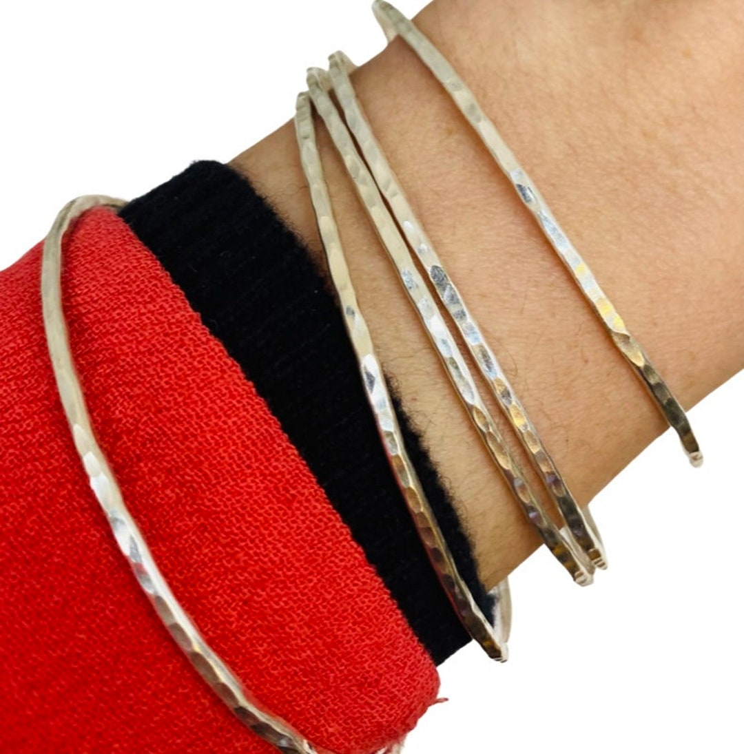 Set of 3 Stacked Handmade Bracelets Sterling Silver Bangle - Etsy