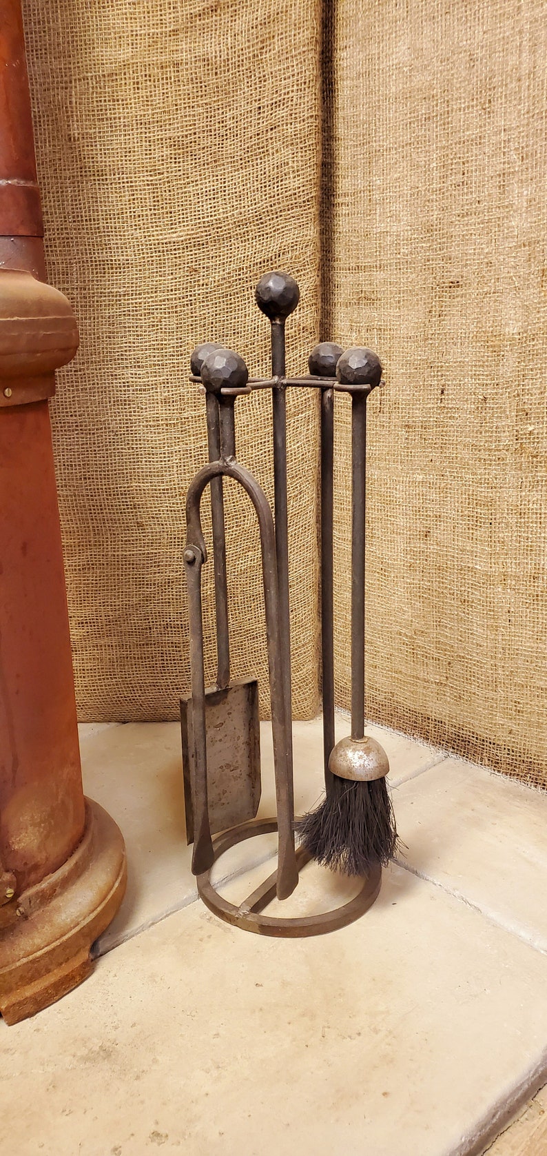 Vintage Antique Iron Hand Forged Fire Side Tools Set - Etsy