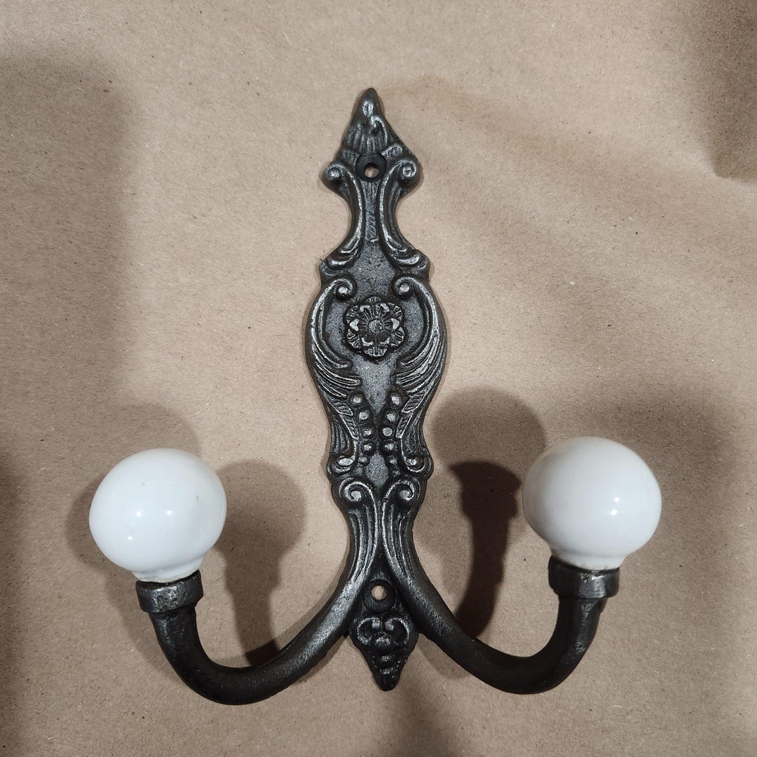 The French Style Double Robe Antique Iron Hook With White Ceramic Ball ...