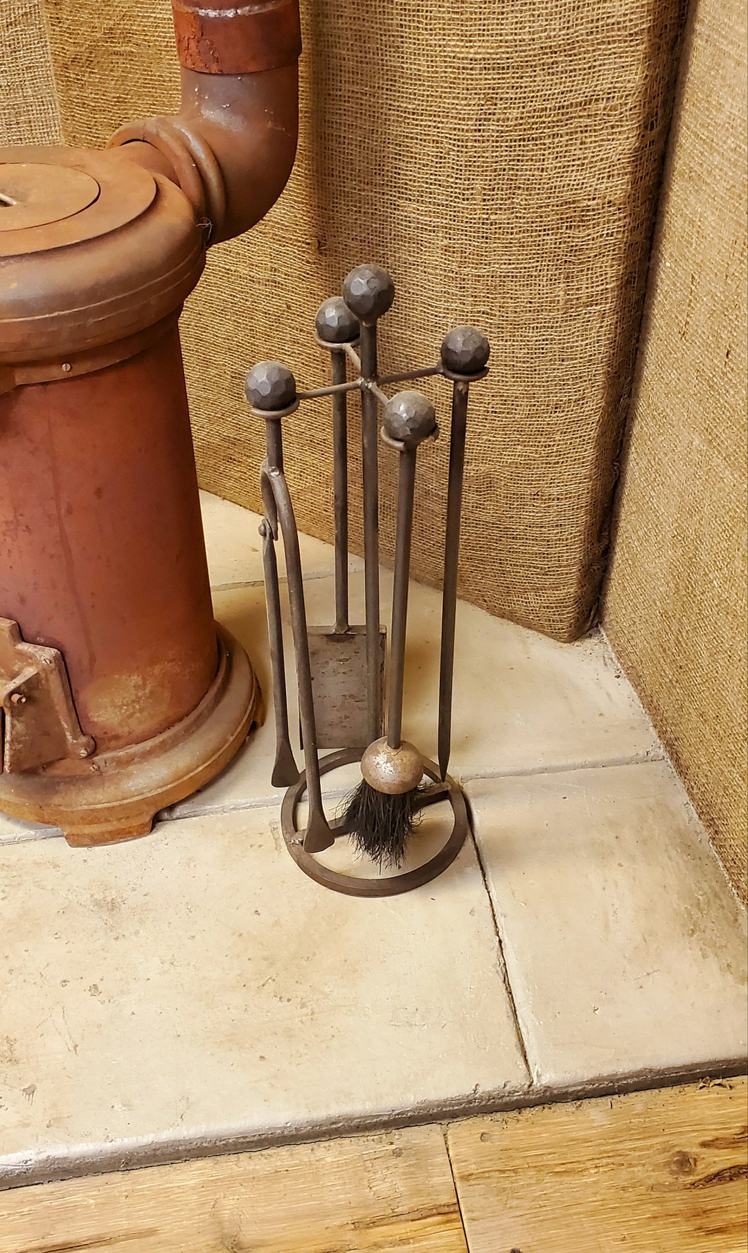 Vintage Antique Iron Hand Forged Fire Side Tools Set - Etsy