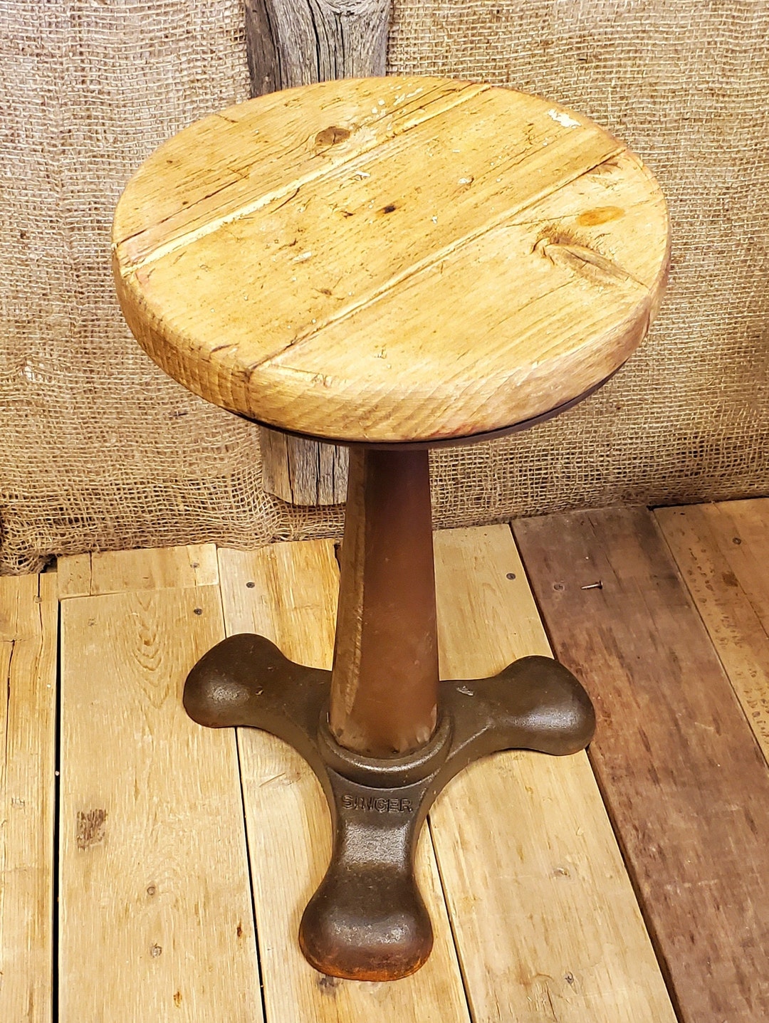 The Singer Base Stool With Reclaimed Wood Top - Etsy