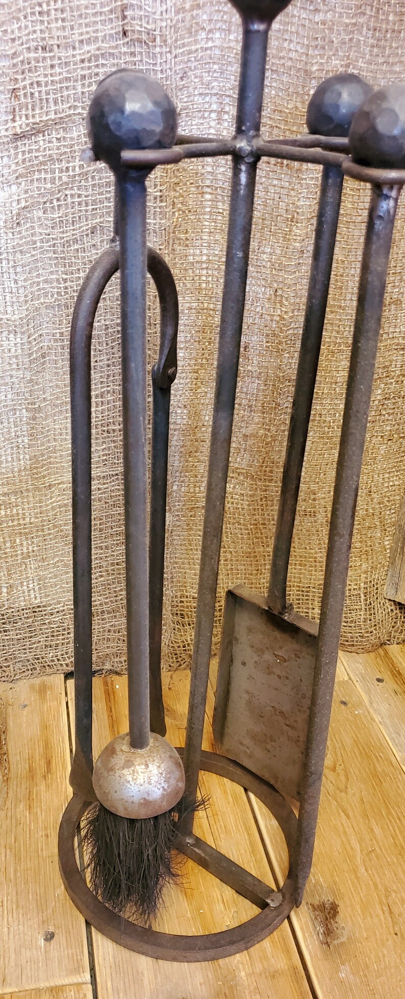 Vintage Antique Iron Hand Forged Fire Side Tools Set - Etsy