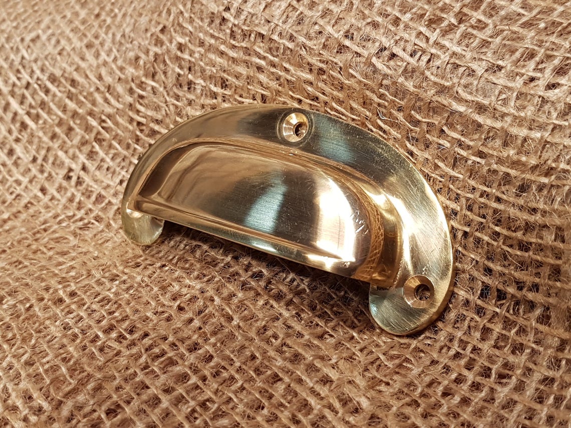 Round Lipped Cup Handle Solid Polished Brass - Etsy