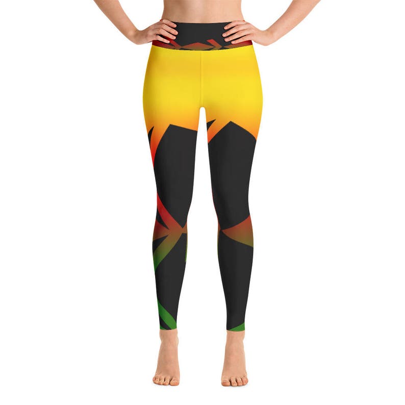 Yellow Pattern Yoga Leggingscapri Yoga Pants Sport Stretch Etsy
