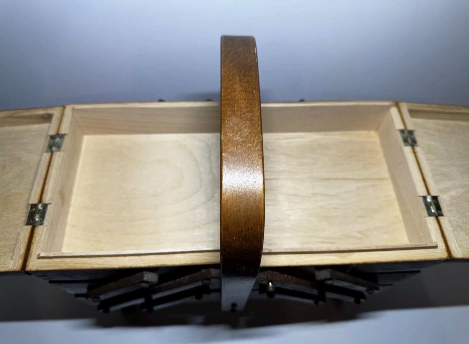 Vintage Wooden Accordion Fold Out Sewing Box 3 Tier Organizer MCM Wood ...