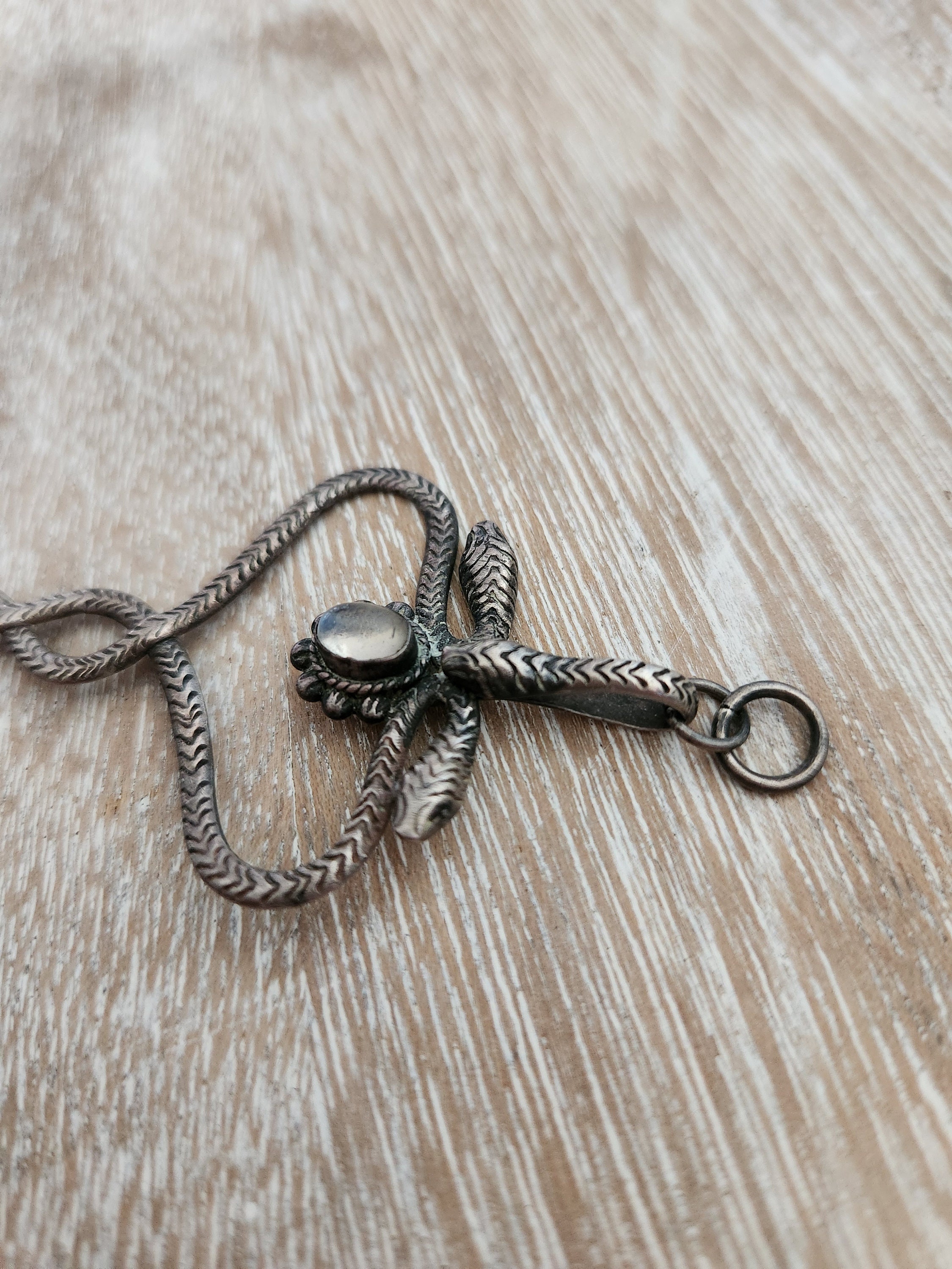 Antique Rare Art Nouveau Triple Snake Sterling Pendant With a Moonstone ...
