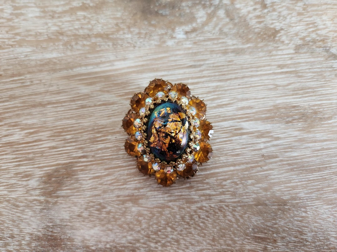 Sparkling Vintage 50s Dragon’s Breath Gold Flake Poured Glass Brooch or ...