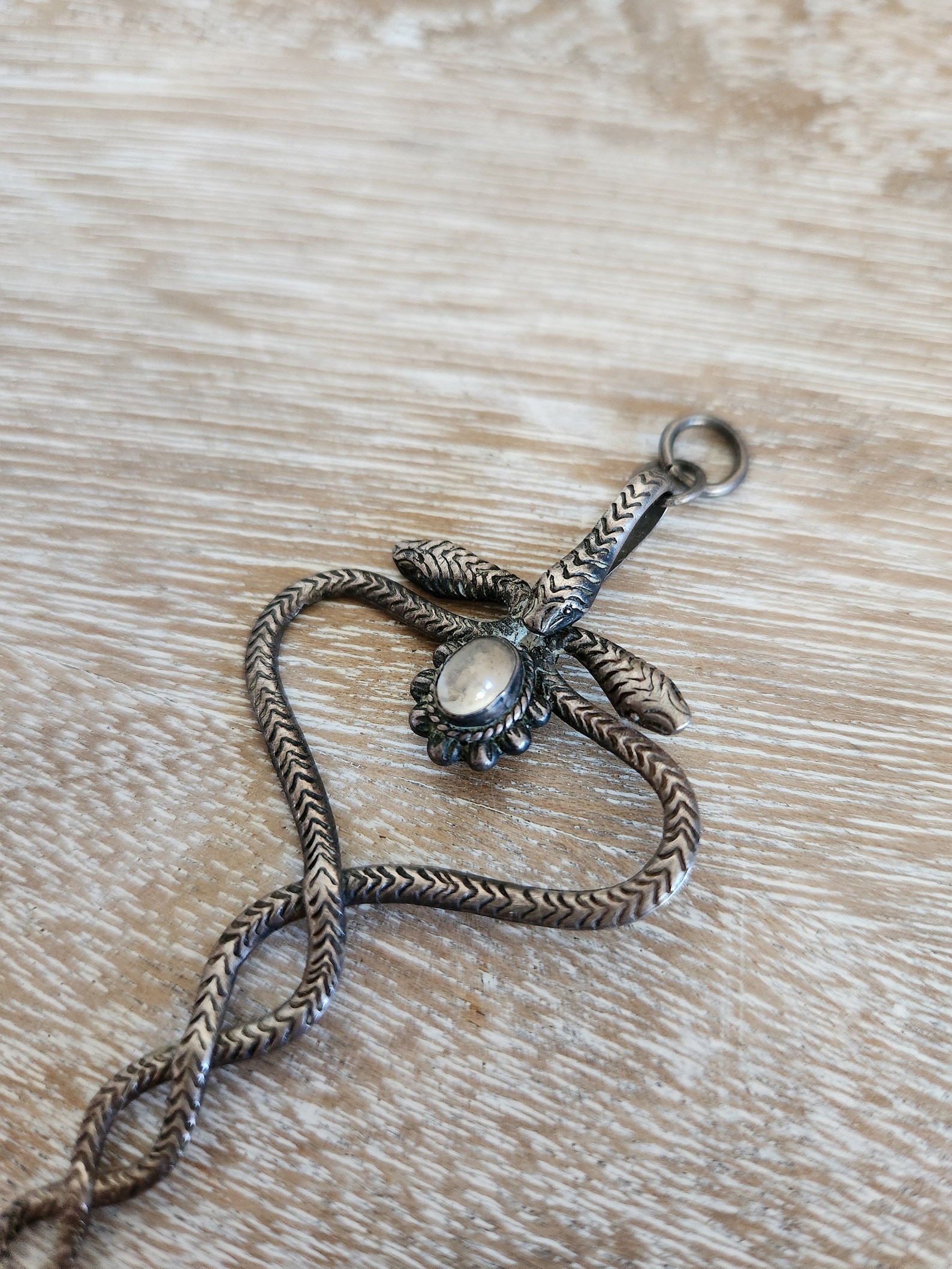 Antique Rare Art Nouveau Triple Snake Sterling Pendant With a Moonstone ...