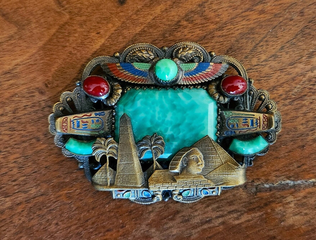 RARE 1930s Max Neiger Egyptian Revival Czech Glass Gem Brooch Pyramid ...