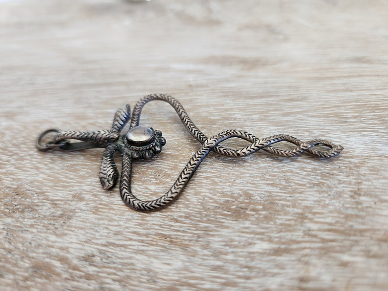 Antique Rare Art Nouveau Triple Snake Sterling Pendant With a Moonstone ...