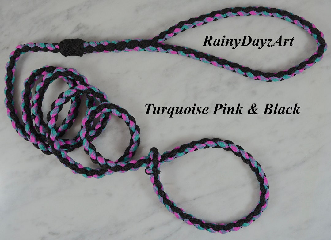 Paracord Slip Leash, Turquoise Pink & Black Metal Free Leash, Airport ...