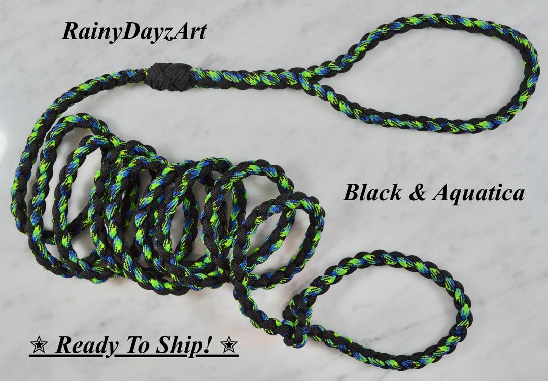 7.5 Foot Paracord Dog Slip Leash, Black & Aquatica Lead, Non-metal ...