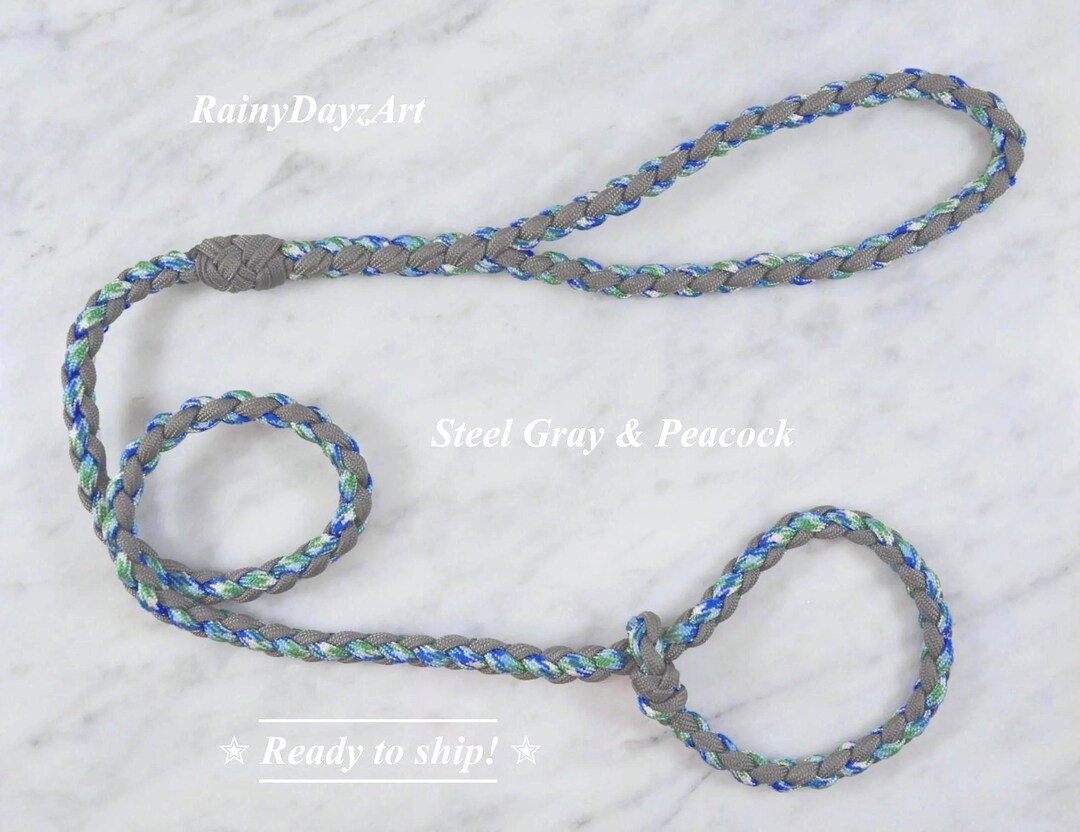3 Foot Paracord Slip Leash, Steel Gray & Peacock Leash, TSA Approved ...