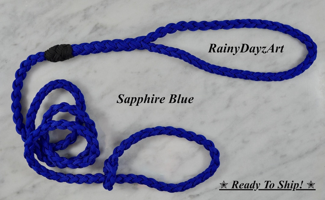 4 Foot Sapphire Blue Paracord Dog Leash, Non-metal Paracord Slip Leash ...
