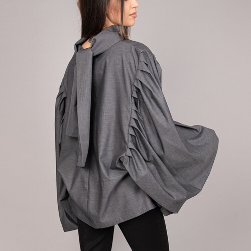 Oversized Asymmetrical Tunic/grey Handmade Top/cotton - Etsy