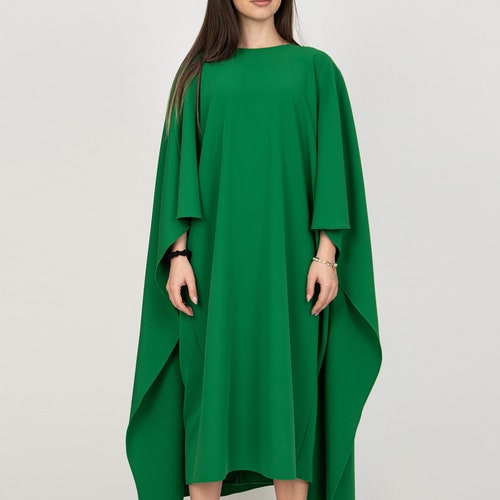 Green Cape Dress/oversized Dress/elegant Flowing - Etsy