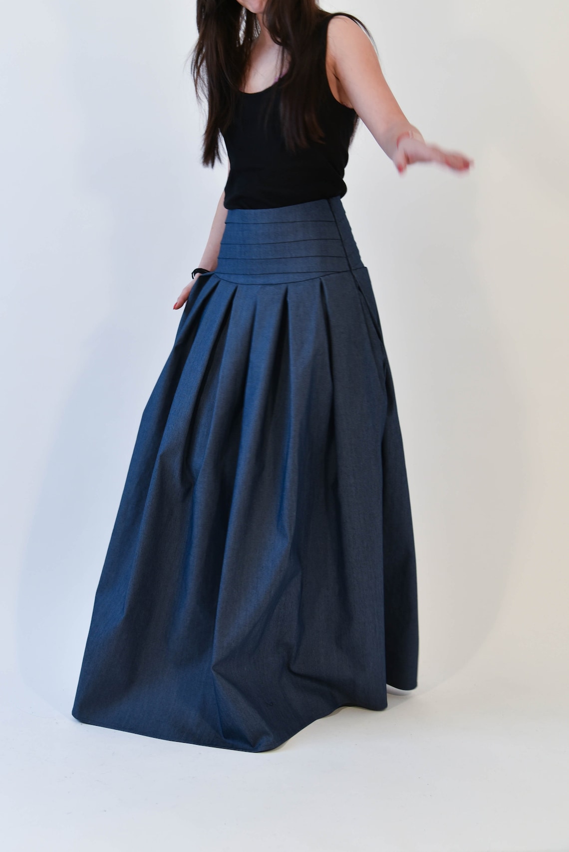Lovely Blue Denim Maxi Skirt/high Low Waist Skirt/long | Etsy Australia