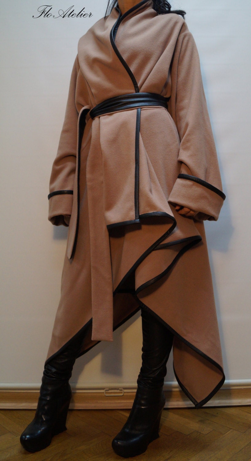 High Collar Coat/asymmetrical Coat With Pockets/ Wool Cashmere | Etsy