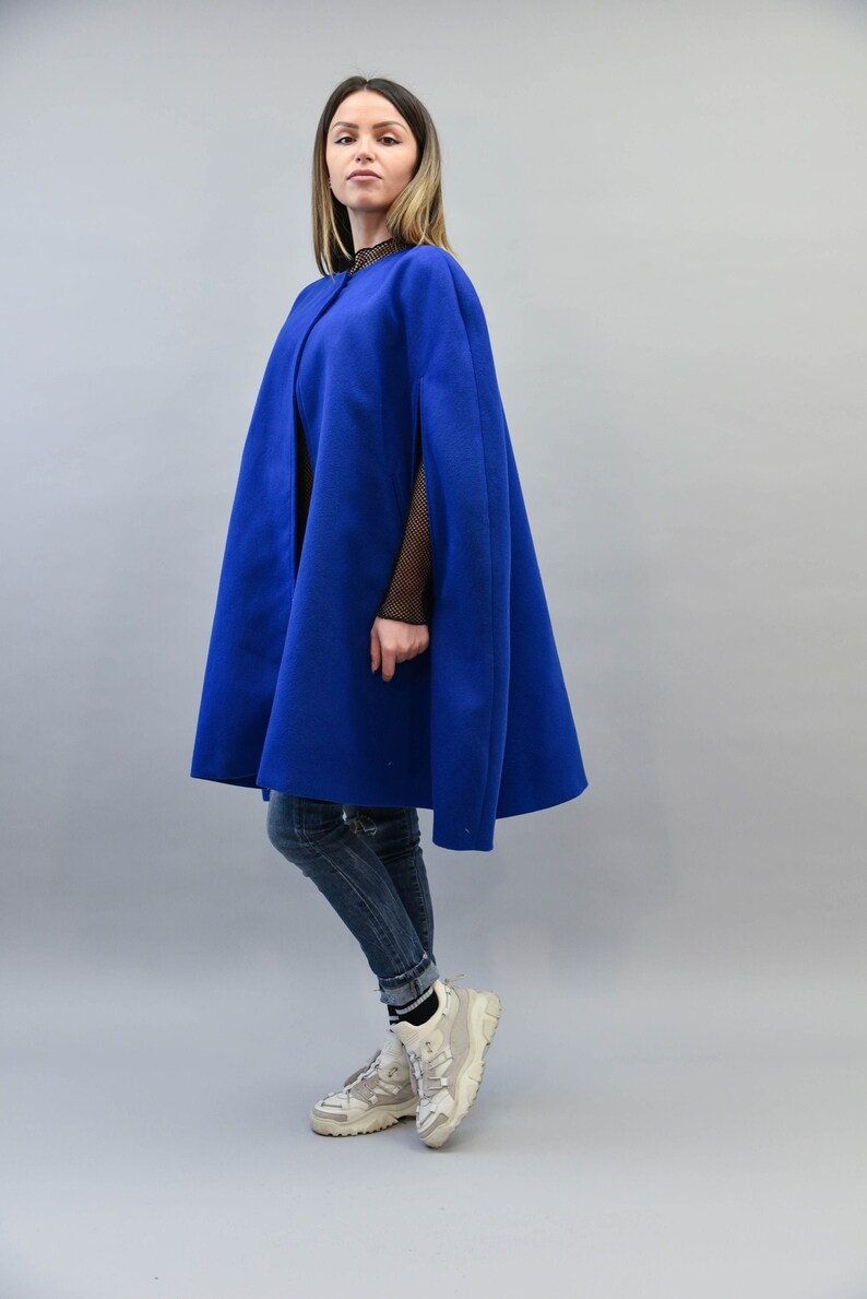 Outspread Cape Coat/cashmere Blend Cape/wool Blue Cape/cape Jacket ...