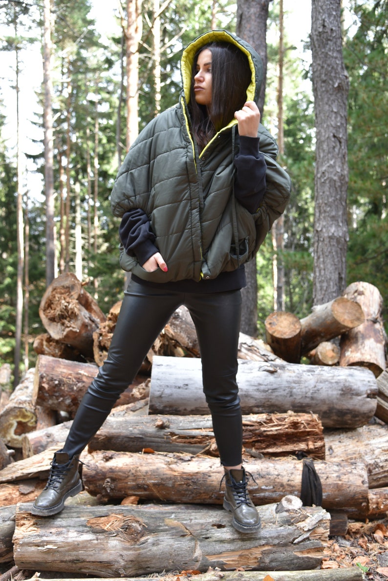 Green Quilted Jacket/windproof Jacket/green Warm Jacket/double Sided ...