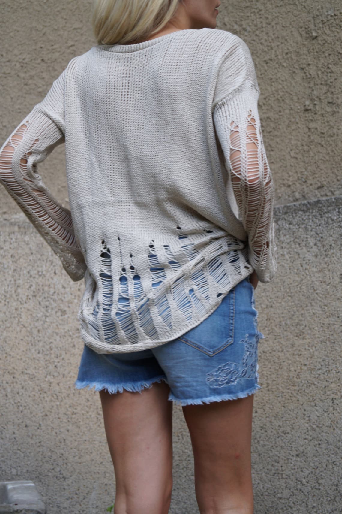 New/destroyed Sweater/distressed Sweater/asymmetrical Sweater/over ...