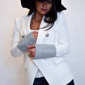 White Blazer With Stones/handmade Jacket/double Buttoned Coat/white Top ...