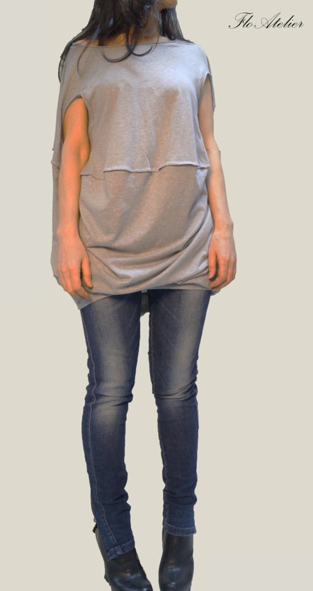 Light Grey Cotton Blouse/handmade Oversized Long Sleeved Blouse /casual ...