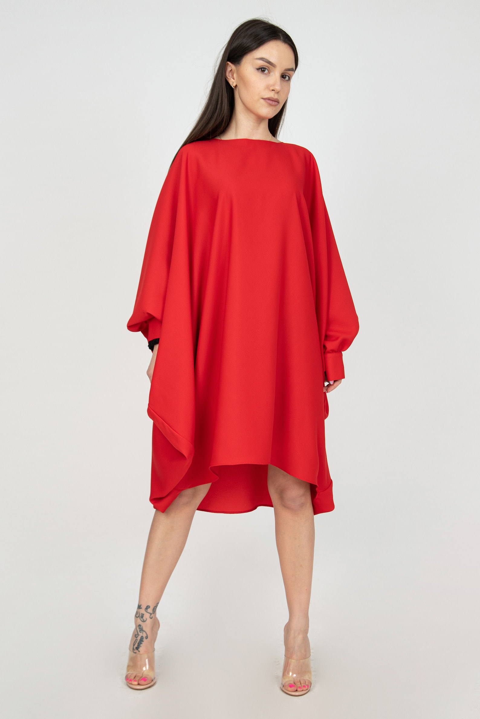 Red Oversized Dress/circle Red Dress/elegant Flowing Dress/handmade ...