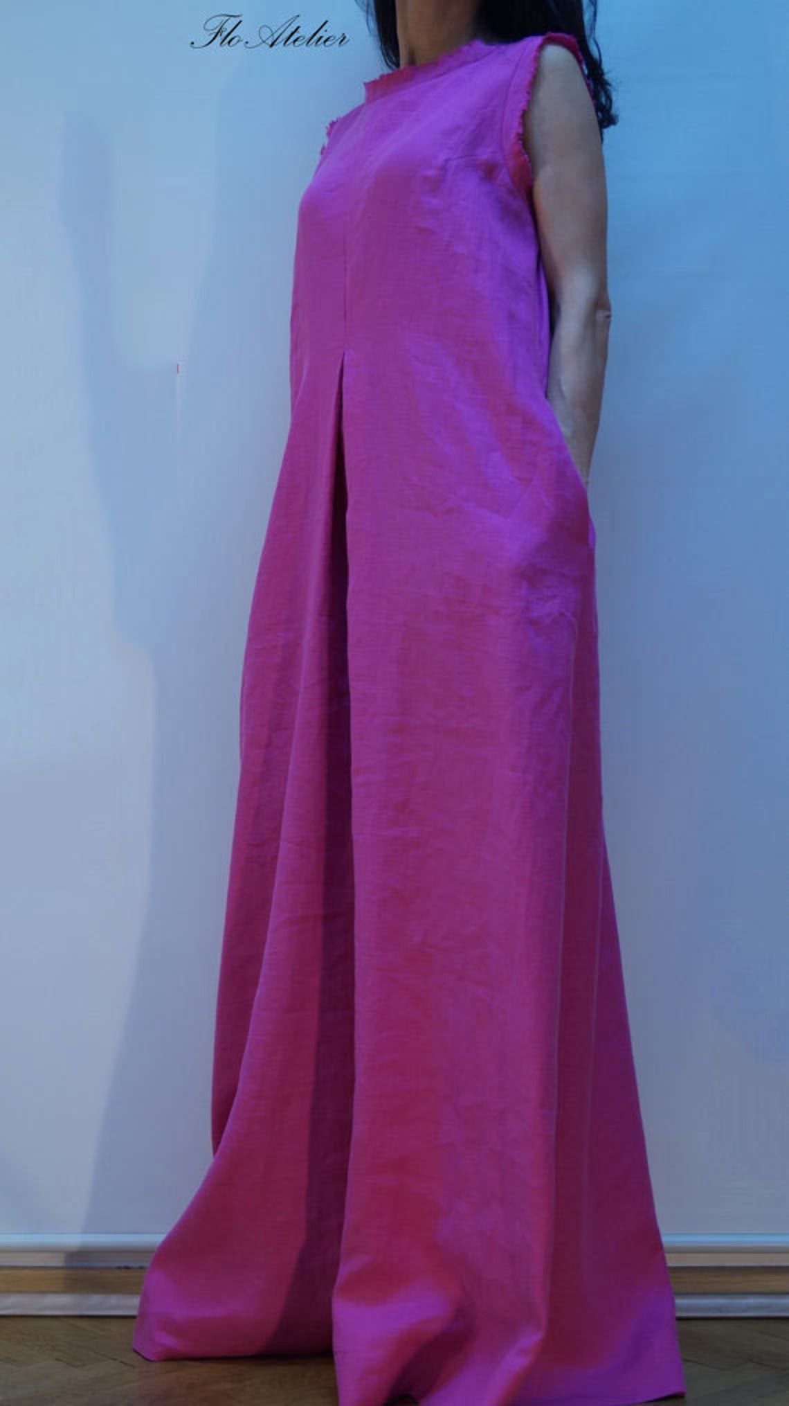 Summer Linen Dress Loose Dress Long Casual Dress Pink Etsy