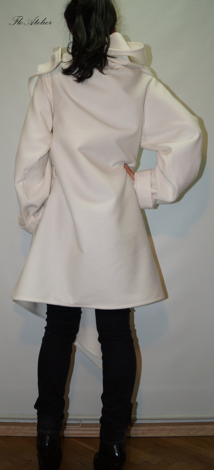 White High Collar Coat/winter Coat/wool Cashmere Blend - Etsy