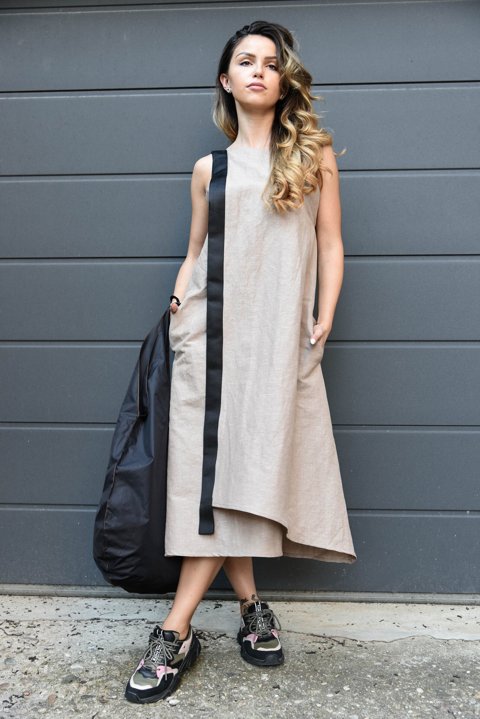 Overlapping Linen Dress/asymmetrical Dress/casual Linen - Etsy