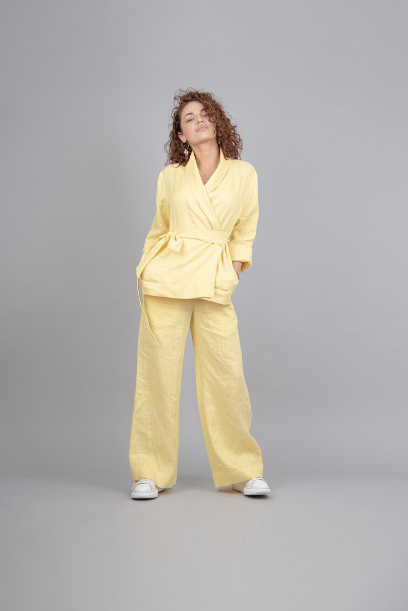 Linen Wrap Set/linen Belted Wrap Shirt/linen Elastic Band - Etsy