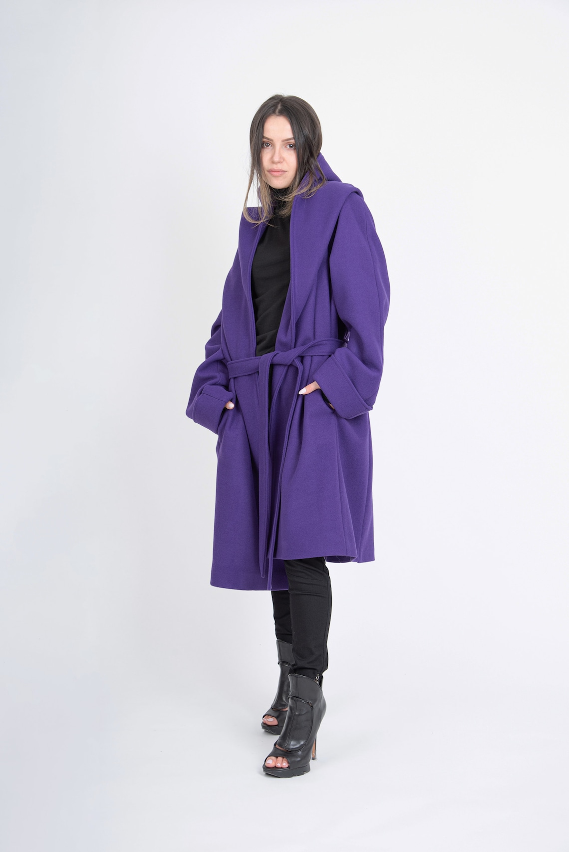 Hooded Long Wool Coat/Winter Cape Coat/Cashmere Wool Coat | Etsy
