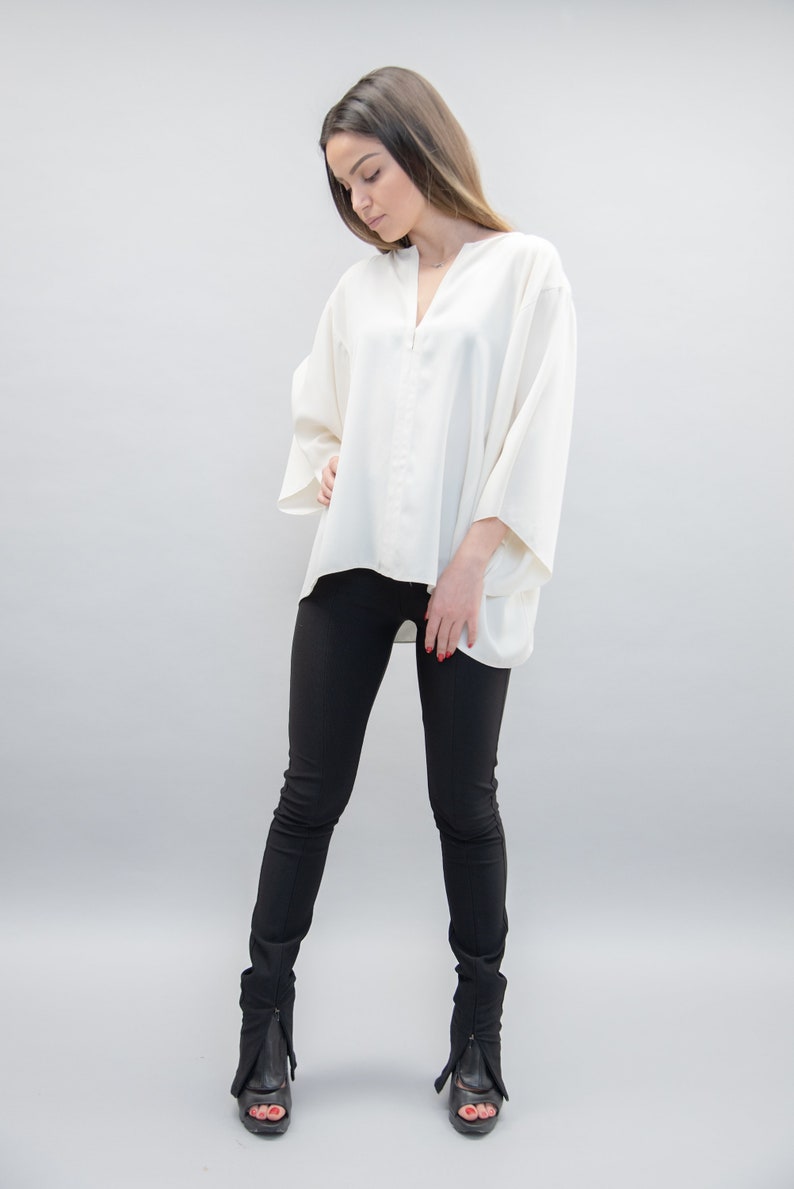 Handmade White Shirt/square Top/deep V Shirt/casual White - Etsy