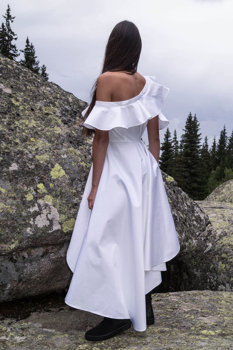 NEW off Shoulder Dress/asymmetrical Dress/ruffled Dress/white Kaftan ...