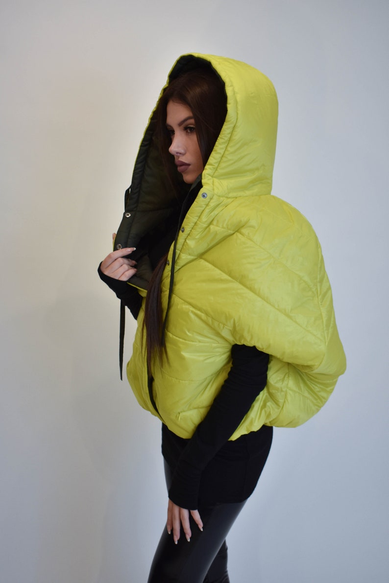 Yellow Quilted Jacket/windproof Jacket/yellow Warm Jacket/double Sided ...