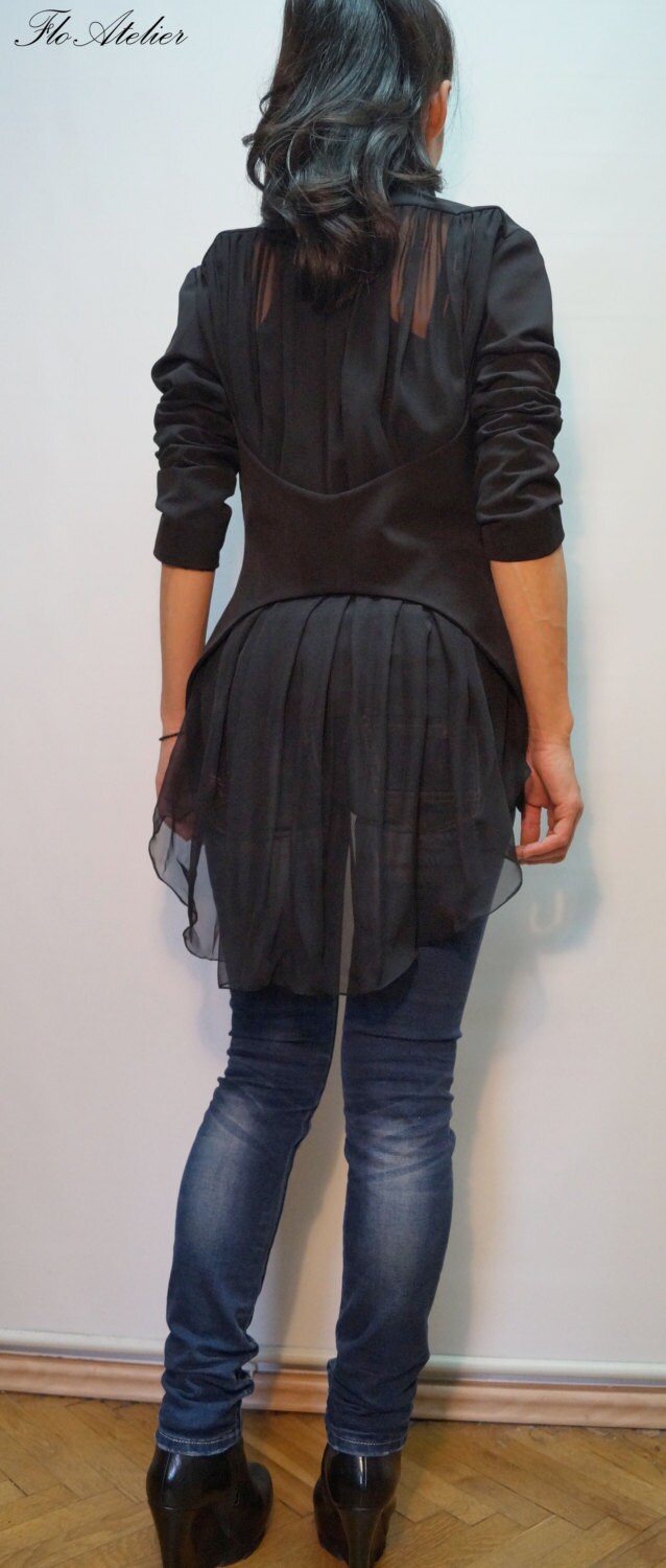 Handmade Black Crepe Blazer With Chiffon Back - Etsy