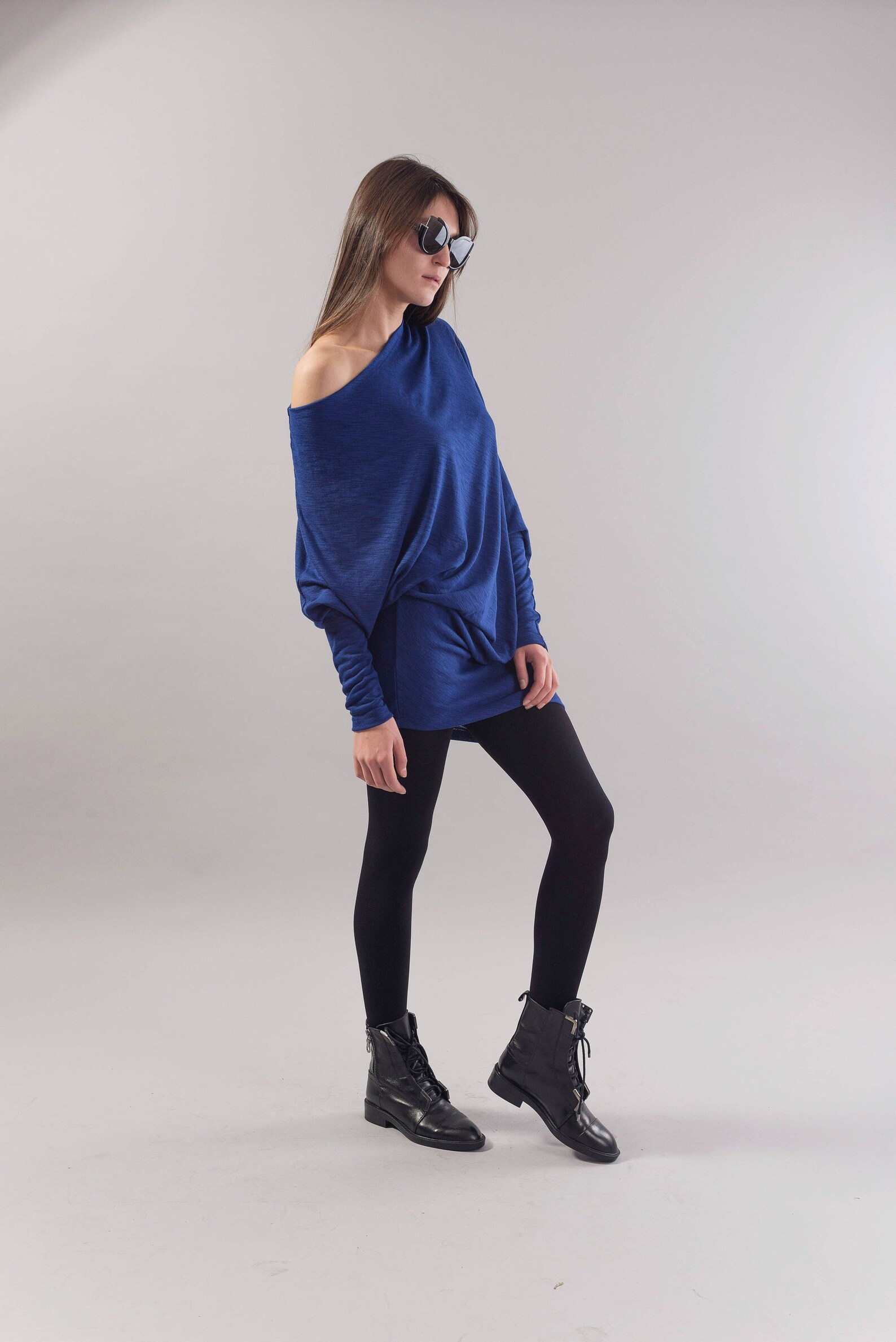 Loose Blue Blouse/knitwear/oversize Top/light Knit Sweater/extra Long ...